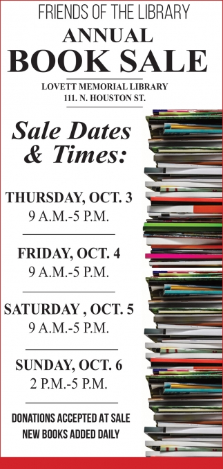 Book Sale, Friends of the Library Annual Book Sale, Pampa, TX